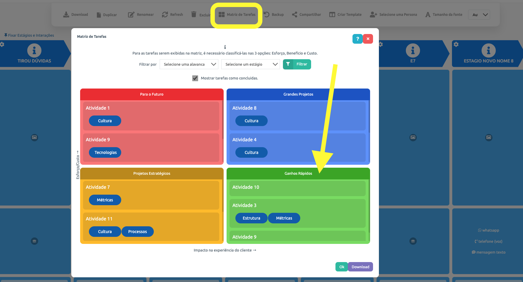 Como utilizar a interação Tarefas – Mapa da jornada do cliente